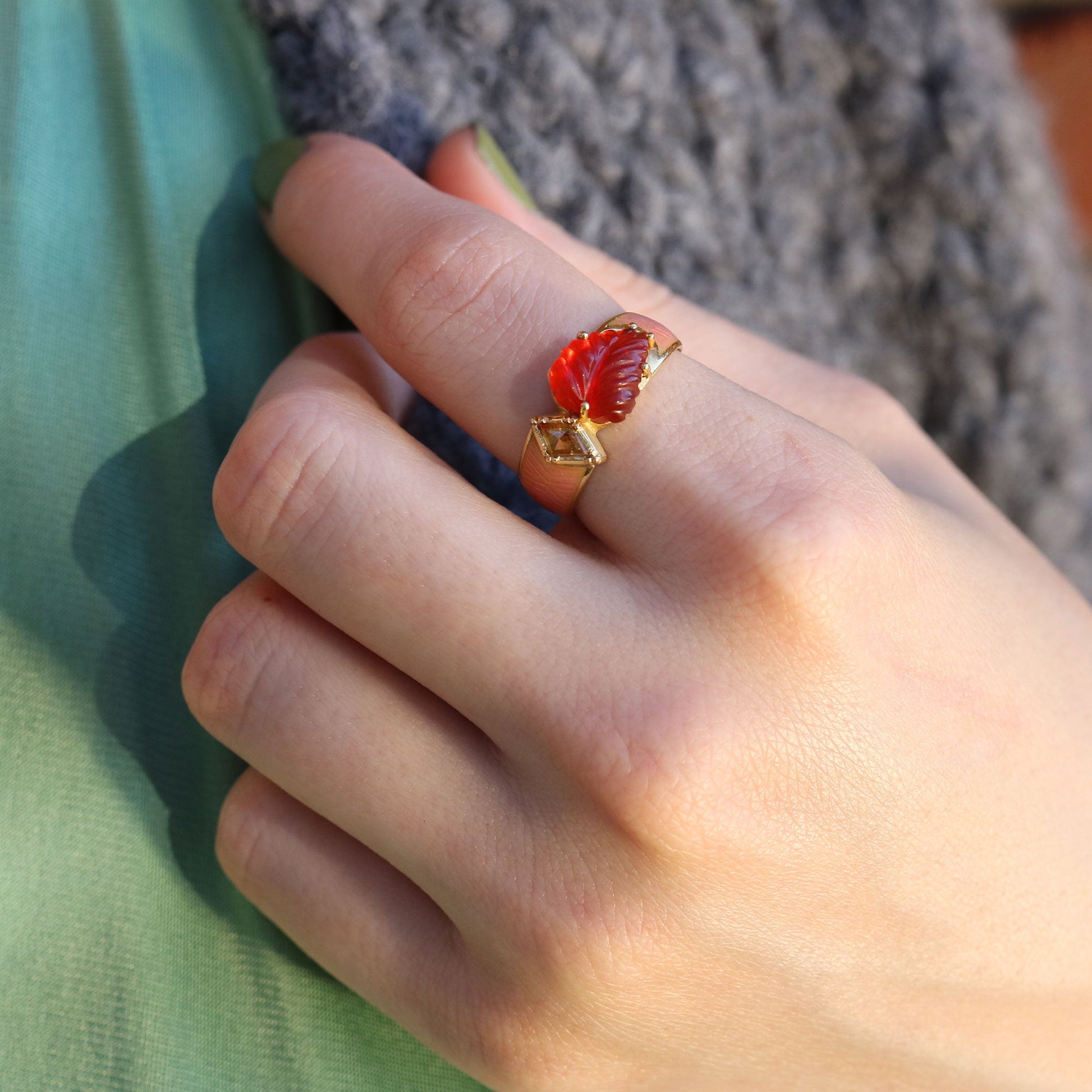 Maya Enamel Fire Opal Leaf Diamond Slice Ring – Brooke Gregson US